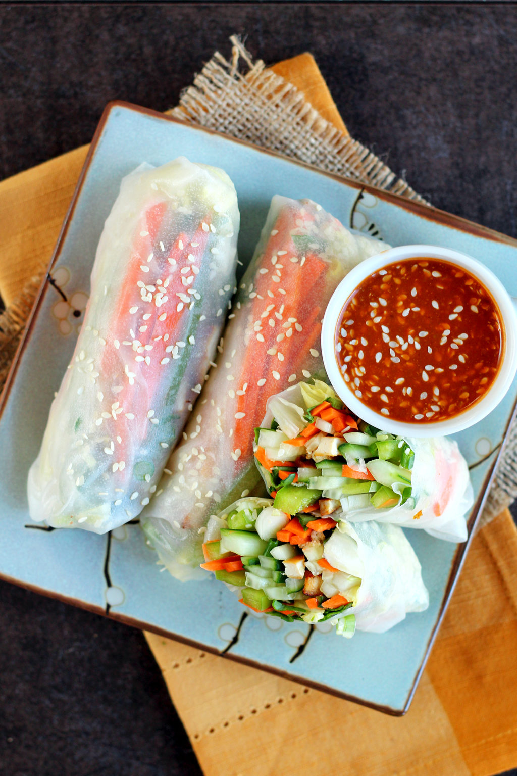 Vegan Rice Paper Rolls with Sriracha & Soy Sauce Tofu and Peanut Sauce ...
